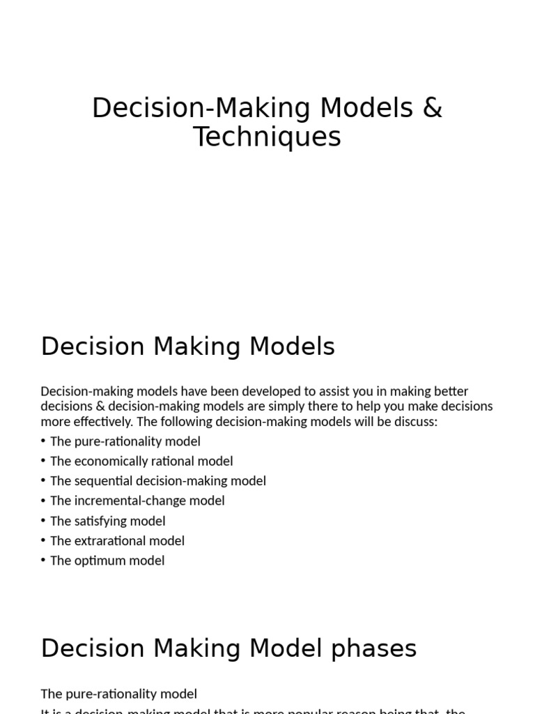 Decision-Making Models and Techniques | PDF | Decision Making ...