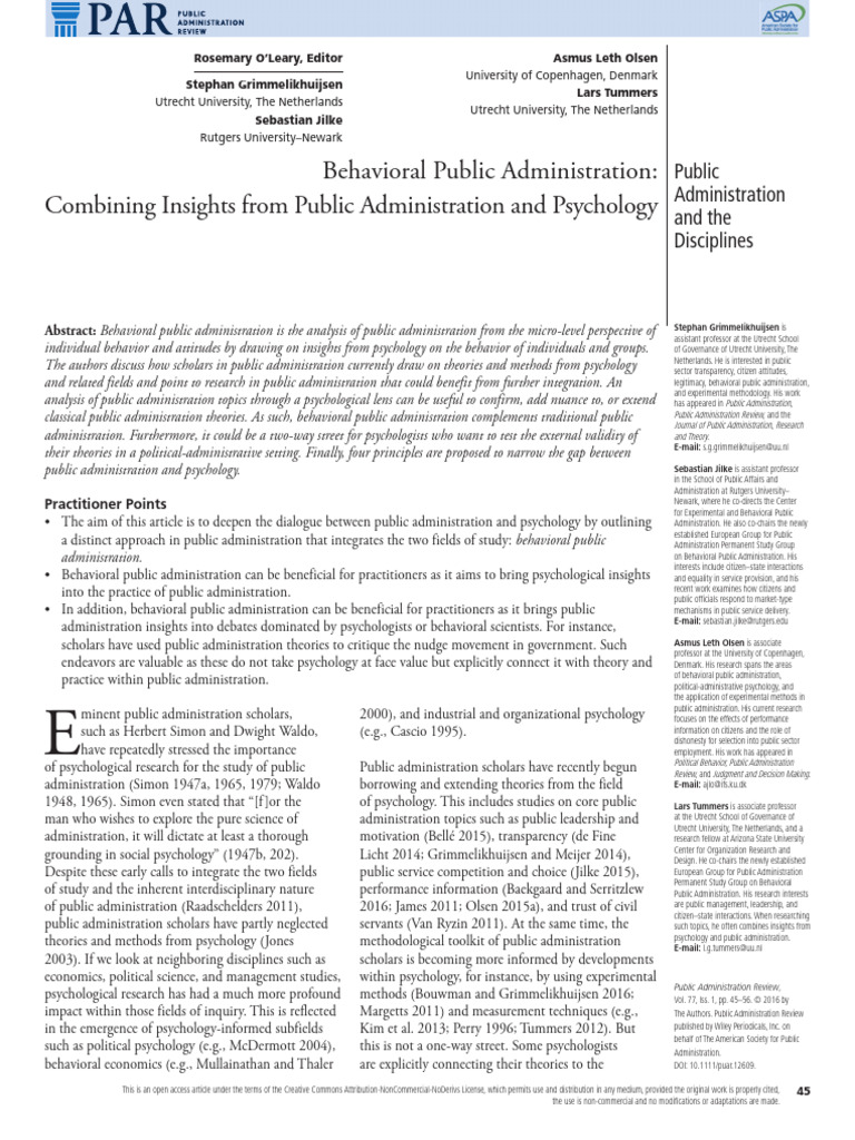 Public Administration Review - 2016 - Grimmelikhuijsen - Behavioral ...