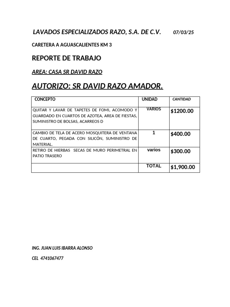 Razo Casa David, Lavado, Taller 07-03-25 | PDF