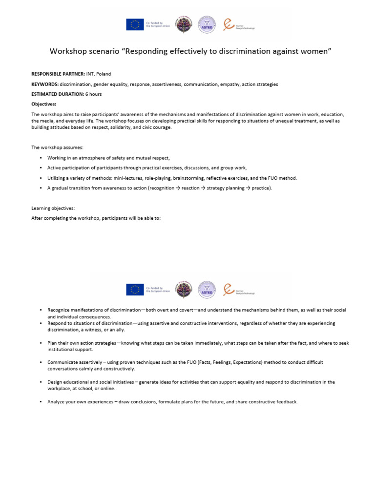 Scenario W1. Responding Effectively To Discrimination Against Women | PDF | Sexism | Empathy