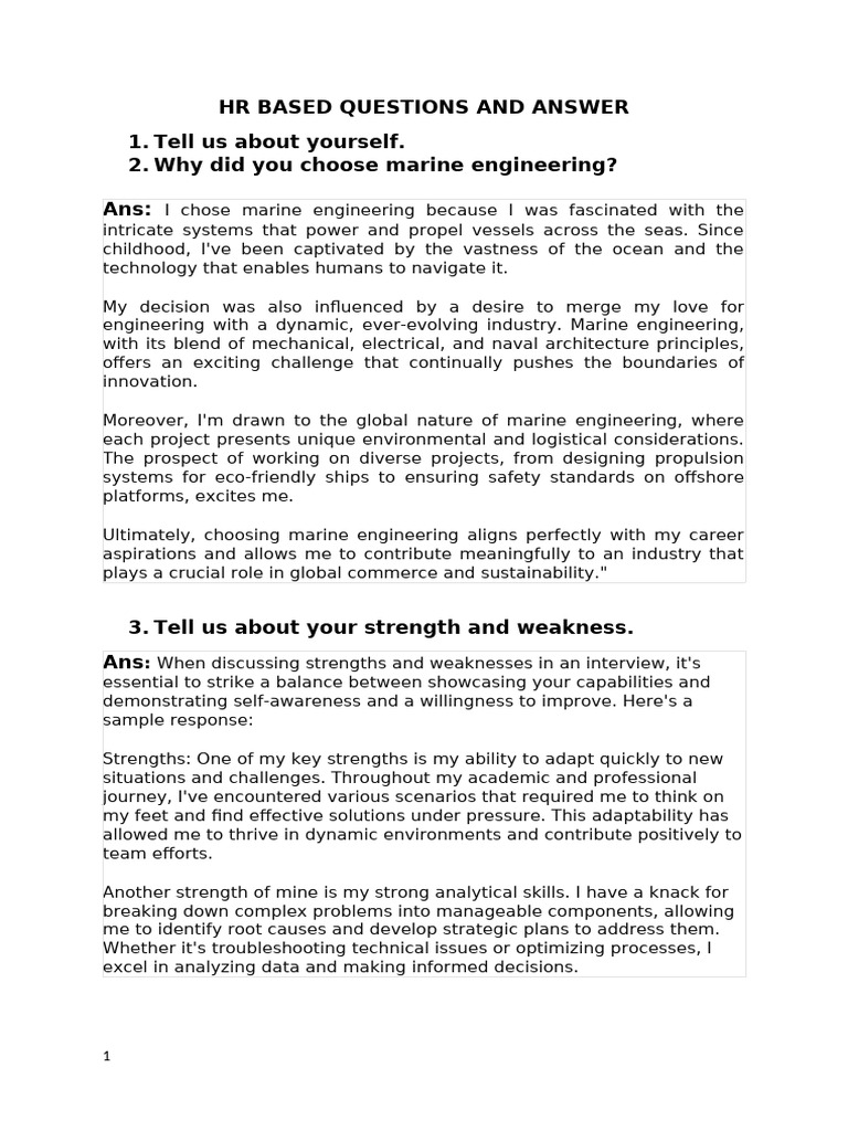 Marine Engineering Interview Insights | PDF | Mindfulness | Safety