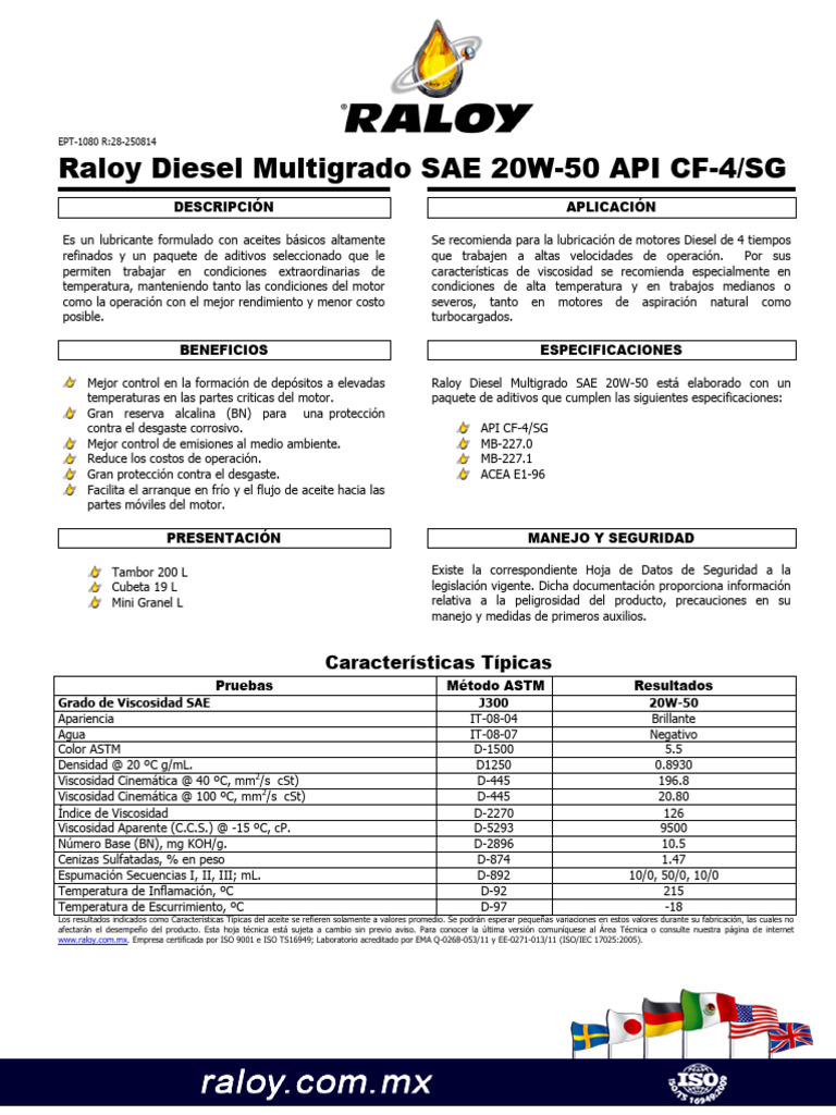 Raloy Diesel 20W-50: Lubricante Eficiente | PDF | Lubricante