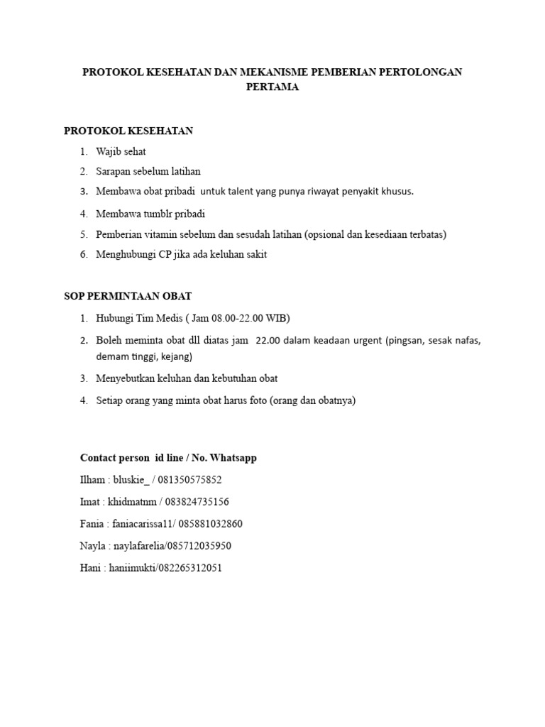 Protokol Kesehatan Dan Mekanisme Pemberian Pertolongan Pertama | PDF
