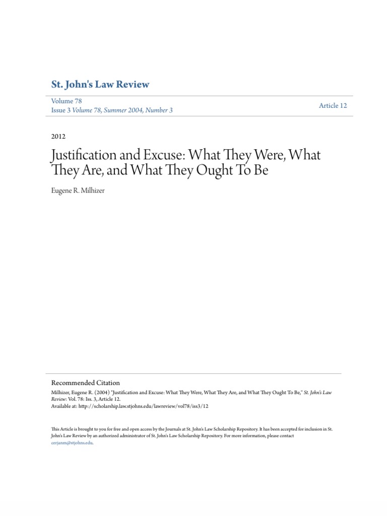 Justification and Excuse - What They Were, What They Are, and What ...