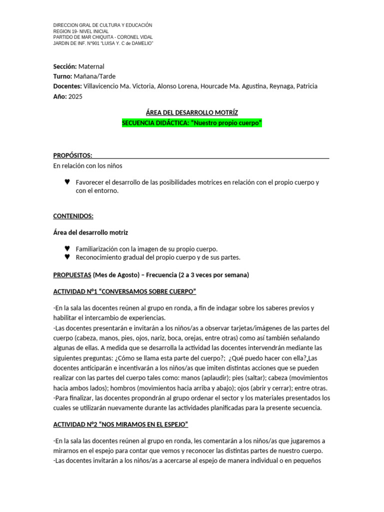 Secuencia Didáctica: Nuestro Cuerpo Infantil | PDF | Educación de la ...