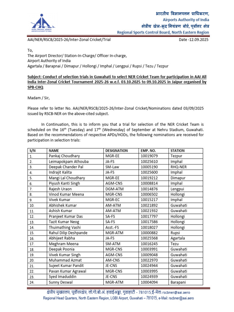 NER Cricket Trials on Sept 16-17, 2025 | PDF | Chess | Chess Openings
