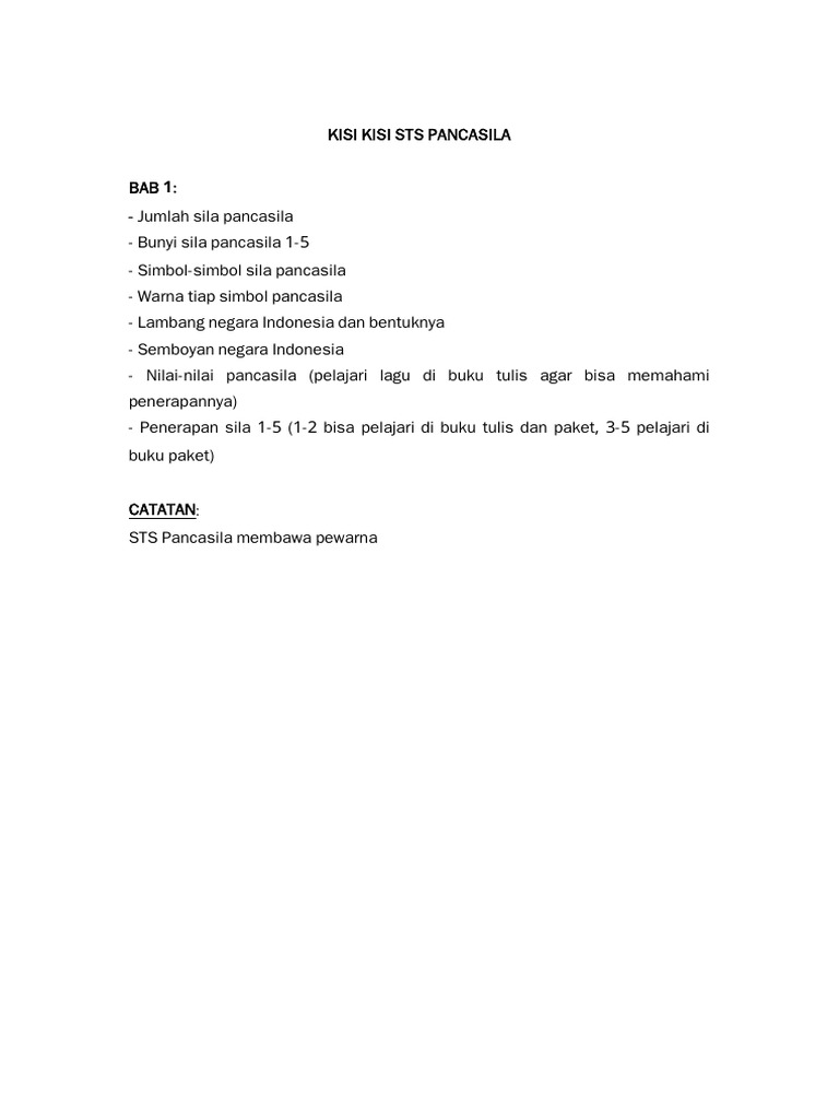 Kisi Kisi Sts Pancasila | PDF