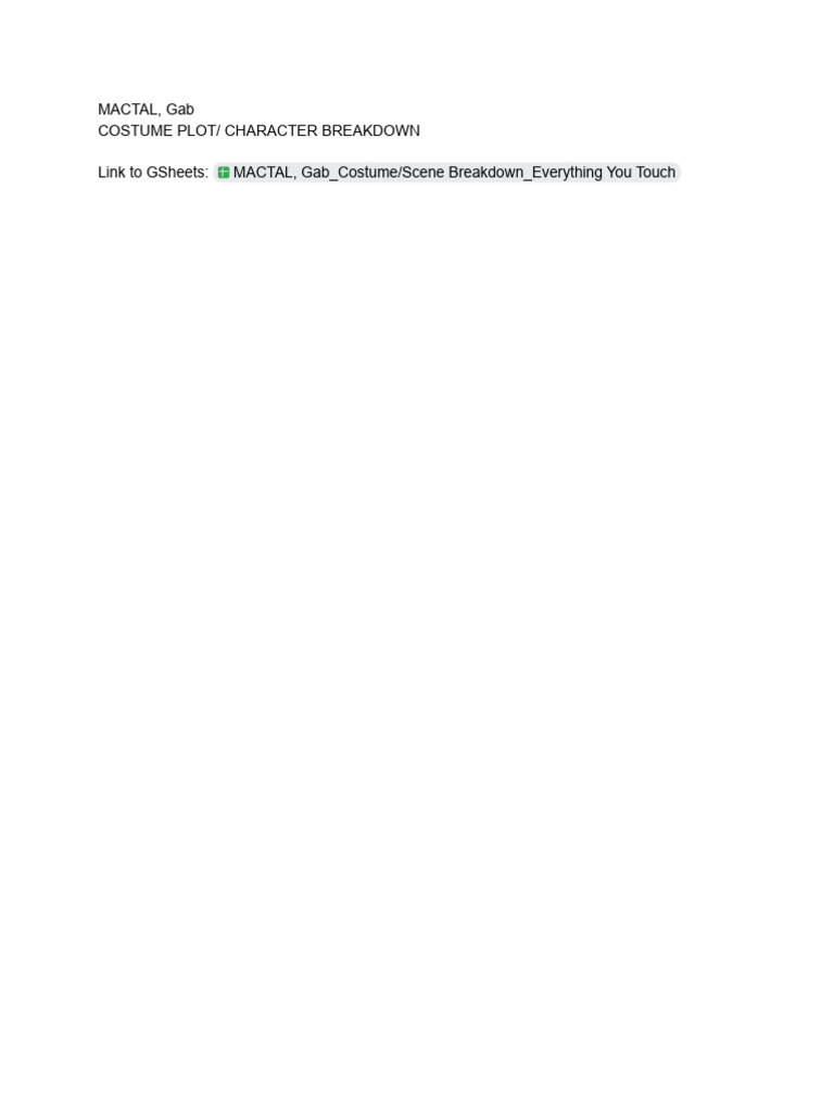 MACTAL, Gab - Costume - Scene Breakdown - Everything You Touch | PDF