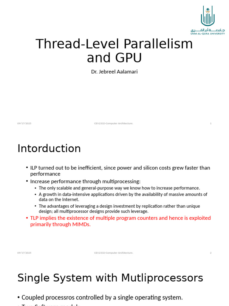 Lecture 5 Thread Level Parallelism and GPU | PDF | Graphics Processing Unit | Shader