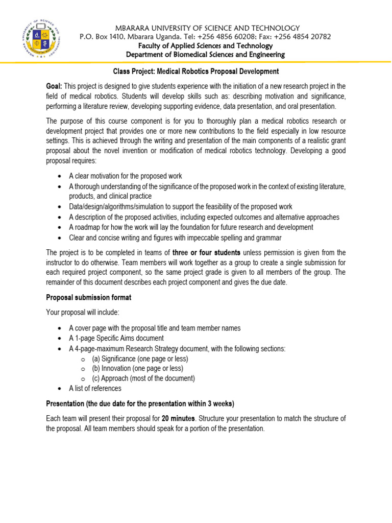 Medical Robotics Proposal Guidelines | PDF | Science | Methodology