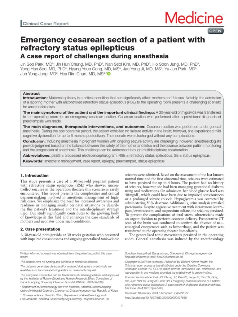 Emergency Cesarean Section of A Patient With.1 | PDF | Anesthesia ...