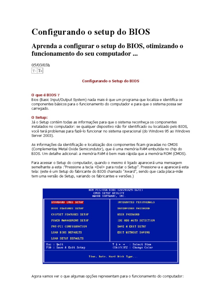Configurando o Setup Do BIOS | PDF