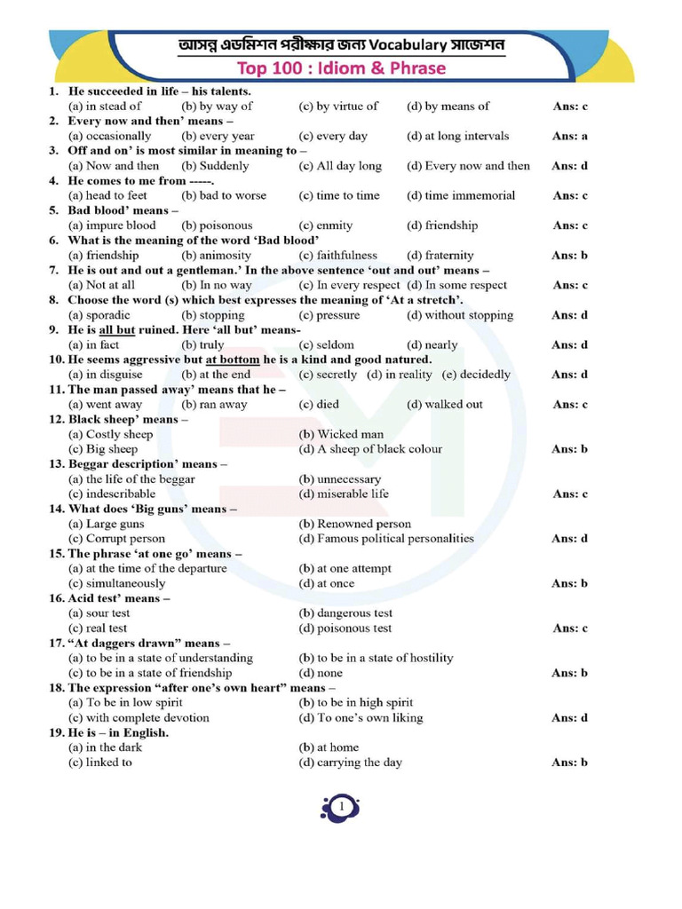 Idiom Phrases Top 100 | PDF