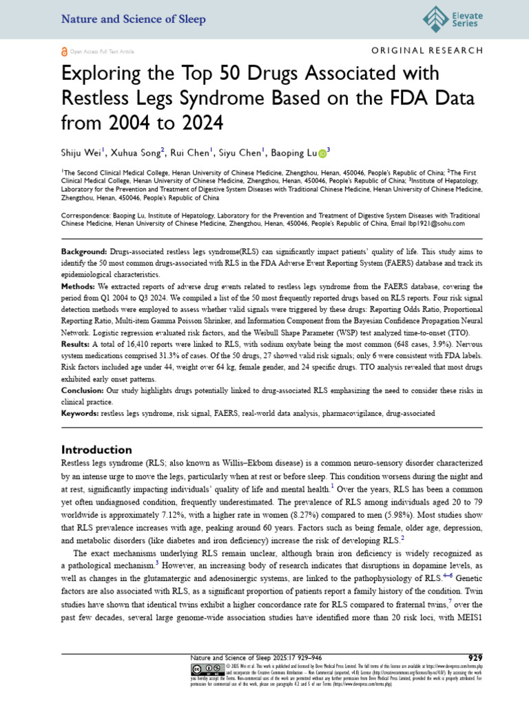 NSS 513538 Exploring The Top 50 Drugs Associated With Restless Legs Syn ...
