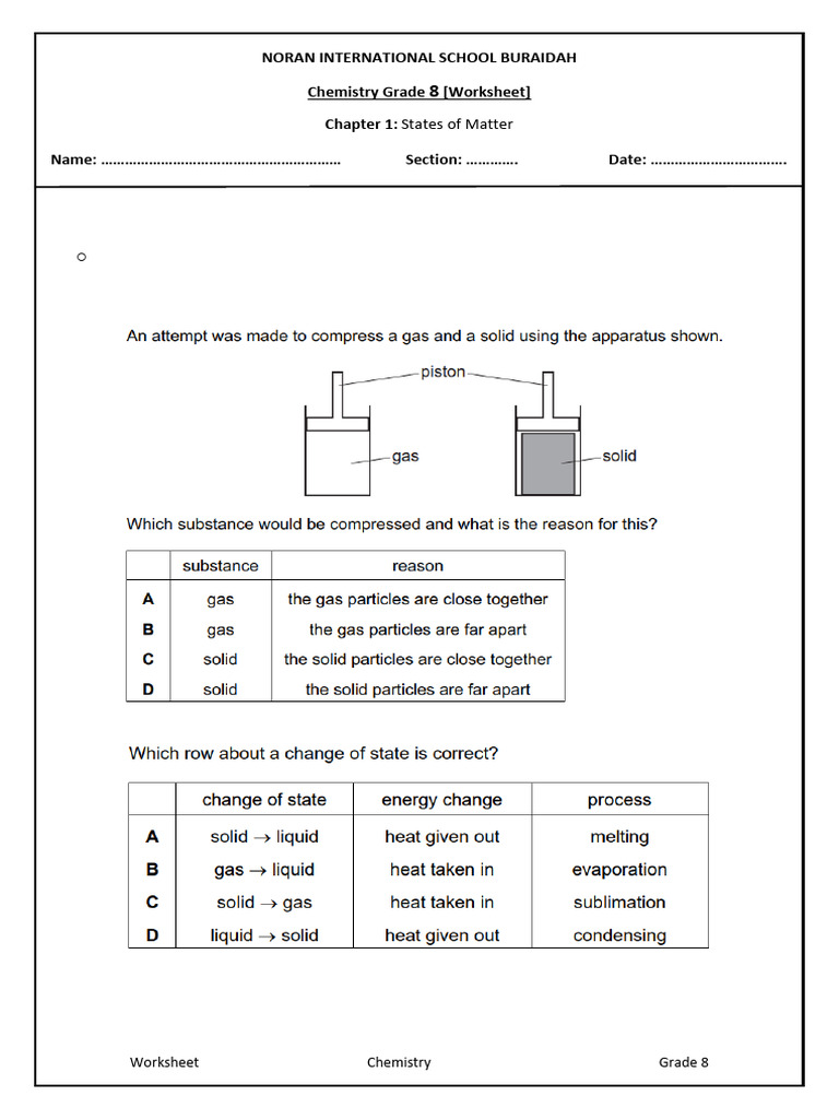 Ws QP Chapter 1 States of Matter (Grade 8) | PDF | Chess Theory | Chess