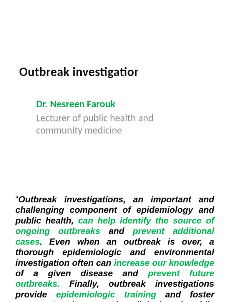 Outbreak Investigation | PDF | Epidemics | Epidemiology