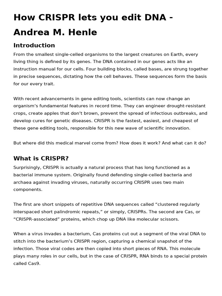 How CRISPR lets you edit DNA - Andrea M. Henle | PDF | Crispr | Dna