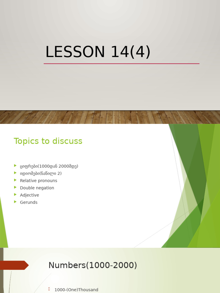 Numbers and Grammar Lesson 14 | PDF | Verb | Adjective