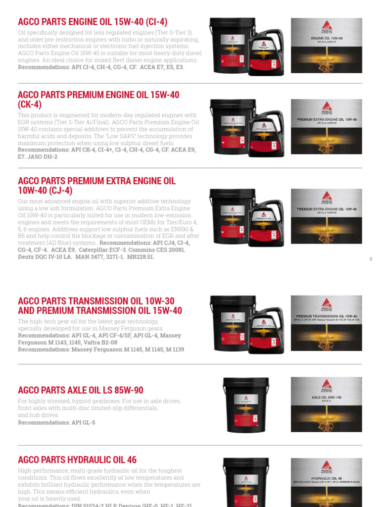 AGCO Engine and Hydraulic Oils Overview | PDF | Motor Oil | Vehicle ...