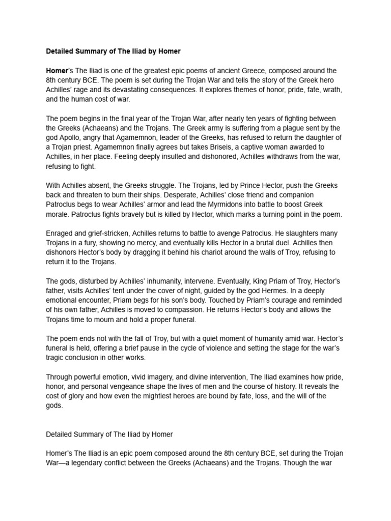 Detailed Summary of The Lliad by Homer | PDF | Iliad | Hector