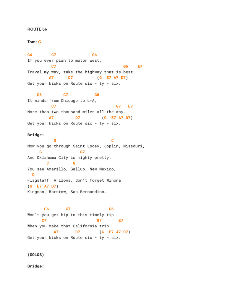 Get Your Kicks on Route 66 Lyrics | PDF