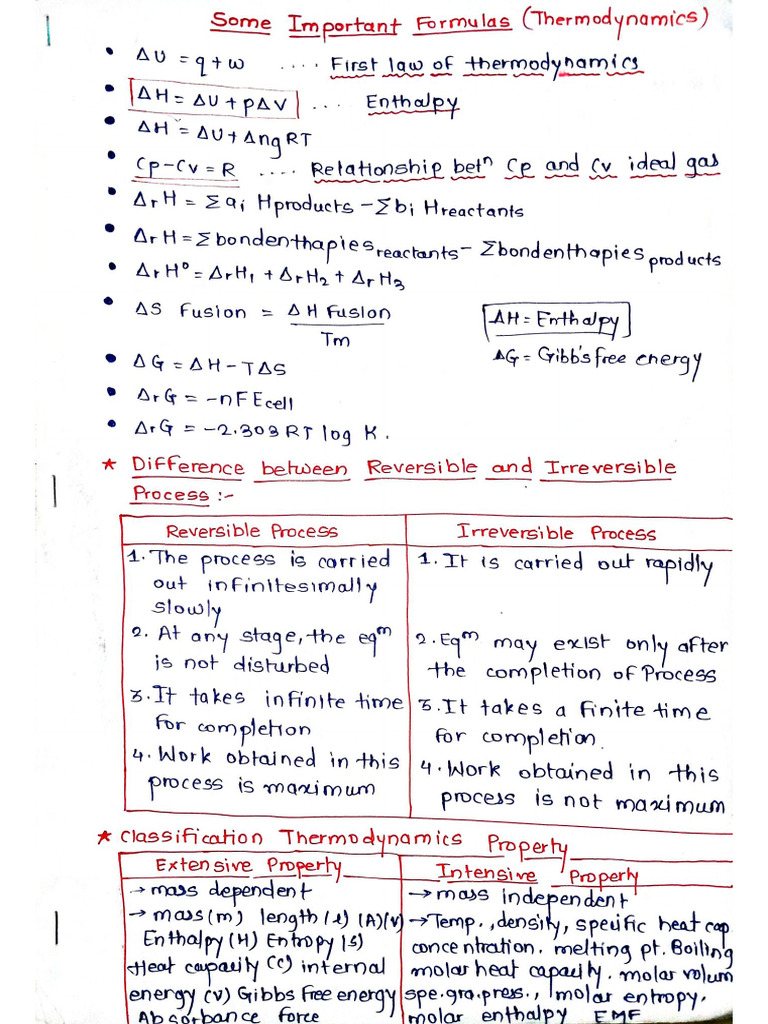 Some Imp Formula Thermodynamics | PDF