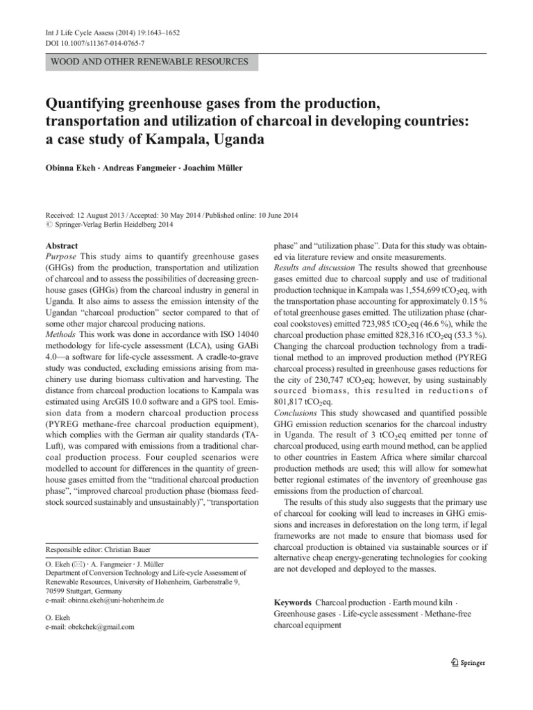 Quantifying Greenhouse Gases From The Production, Transportation and Utilization of Charcoal in ...
