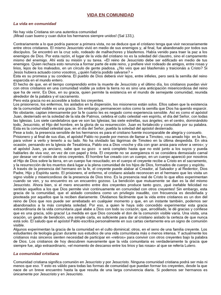 La Importancia de la Vida Comunitaria Cristiana | PDF | Amor | Cristo ...