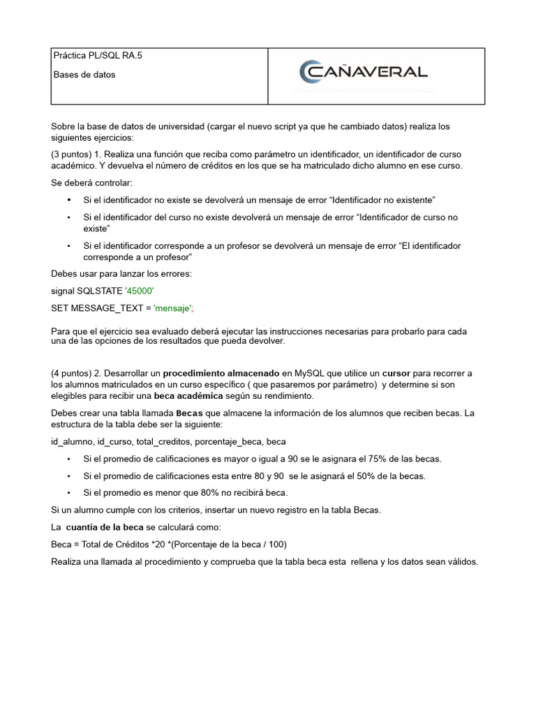 Práctica PLSQL | PDF | Pl / Sql | Informática