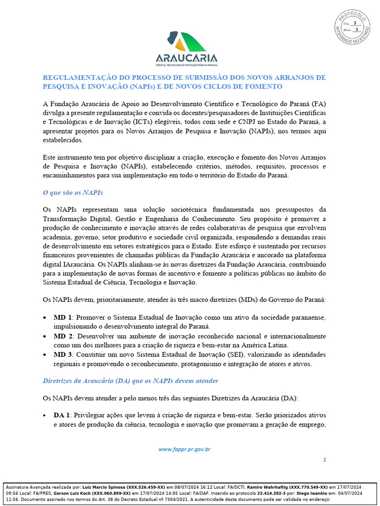 Regulamentação NAPIs Paraná 2024 | PDF | Inovação | Science