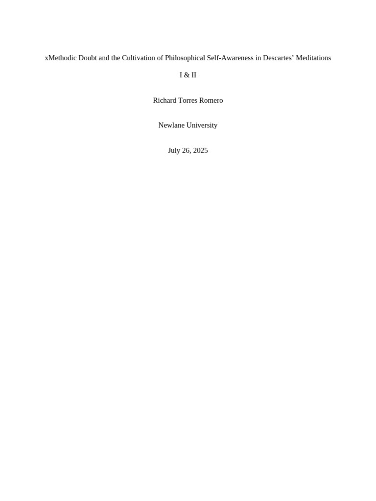 Methodic Doubt and The Cultivation of Philosophical Self-Awareness in ...