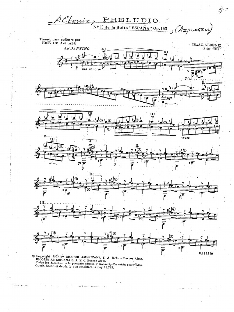 Albeniz, Preludio No 1de La Suite Espana Op.165 (Azpiazu) | PDF
