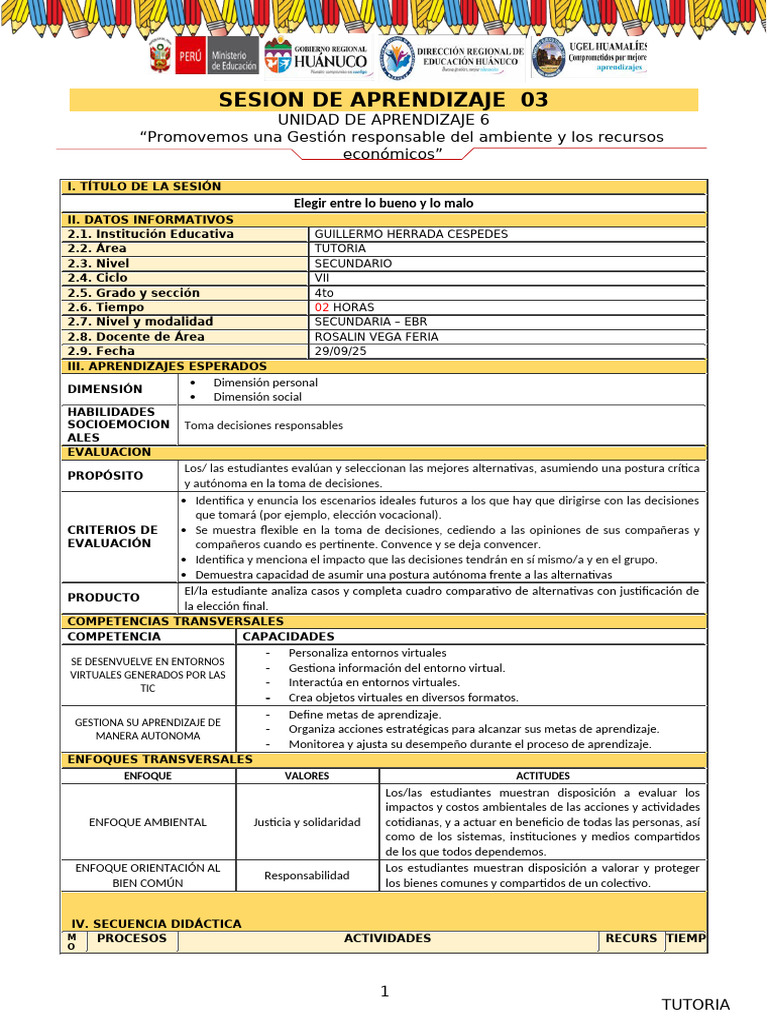 3º y 4° TUT - SES ACT.3 - UNI 6 2024 | PDF | Aprendizaje | Maestros