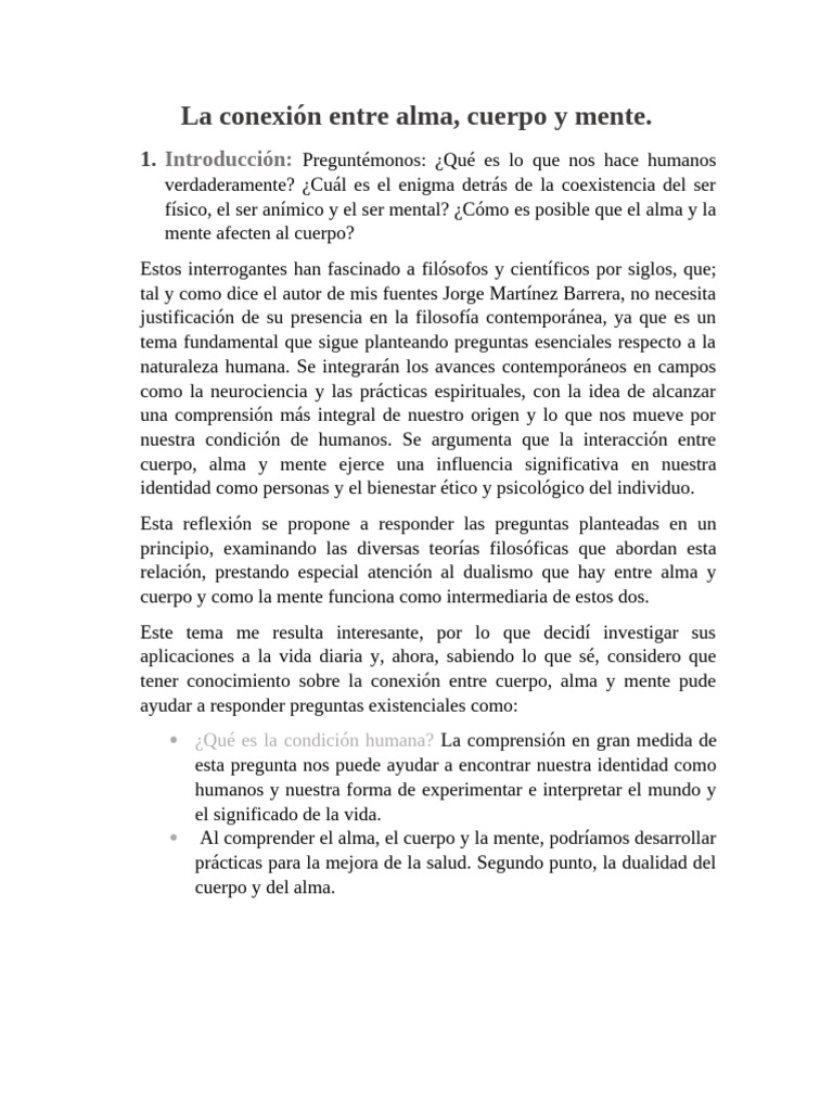 Conexión entre cuerpo, alma y mente | PDF | Mente | Alma