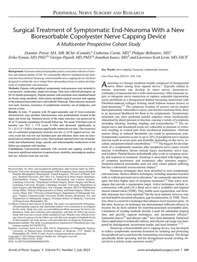 Bioresorbable Device for End-Neuroma Surgery | PDF | Nerve | Pain