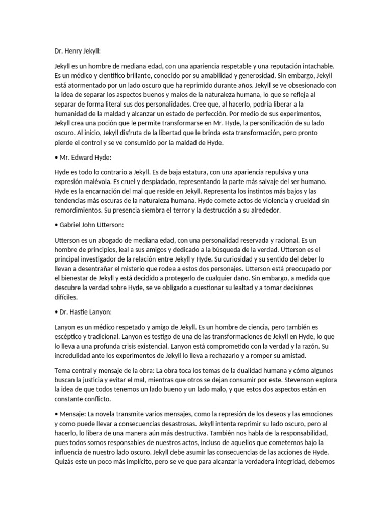 Dualidad en Dr. Jekyll y Mr. Hyde | PDF | Extraño caso del Dr. Jekyll y ...