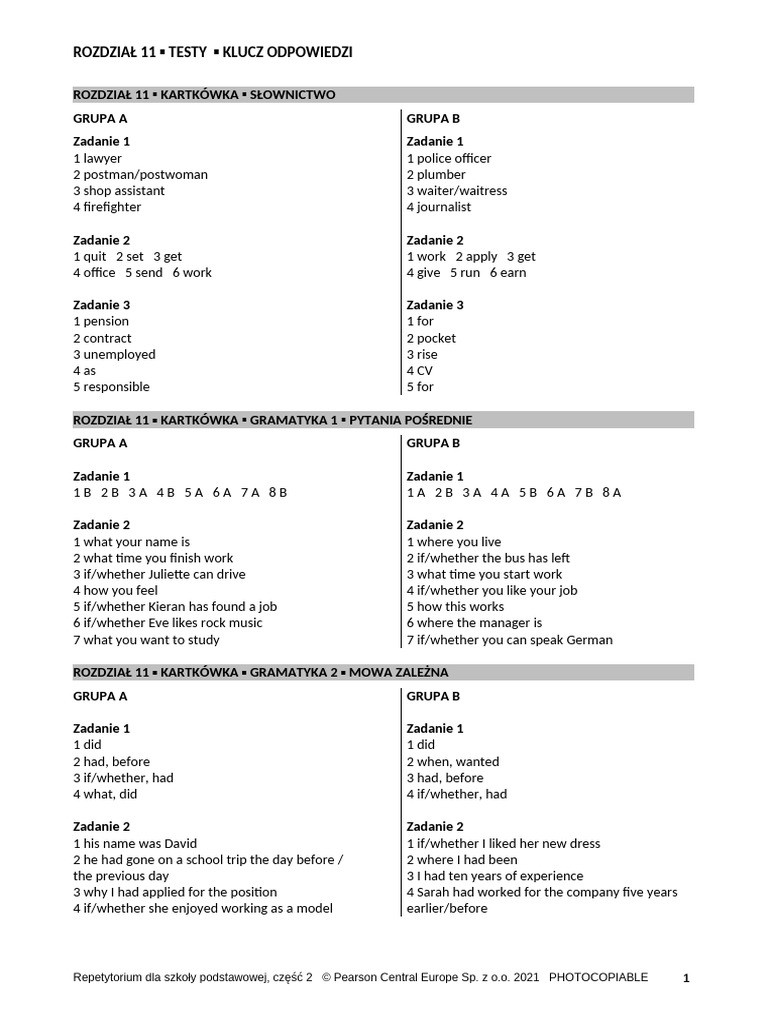 Repet Cz2 U11 Tests Answer Key | PDF