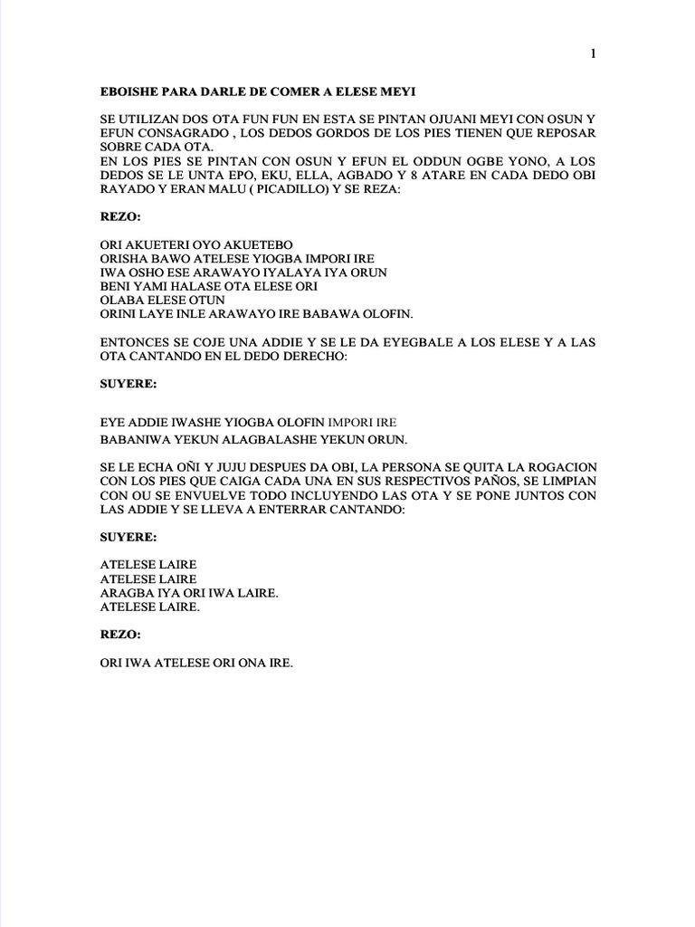 Ebo para Elese Meyí y Ritual de Consagración | PDF