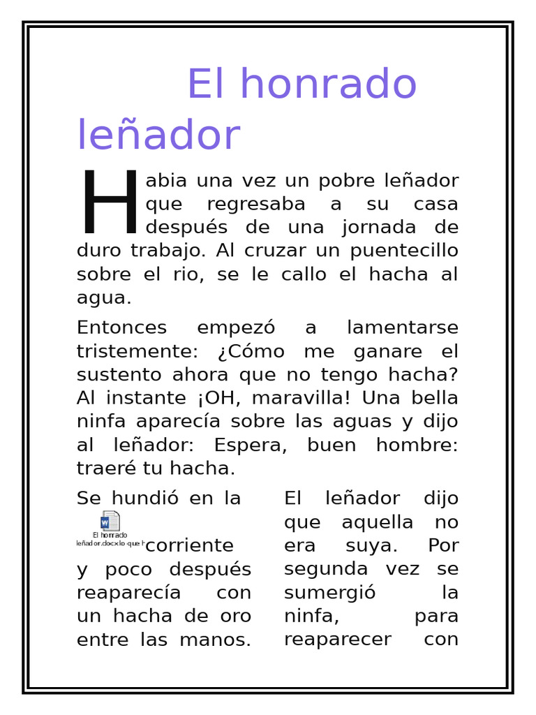 El Honrado Leñador - Docx Lo Que Histe Ayer | PDF