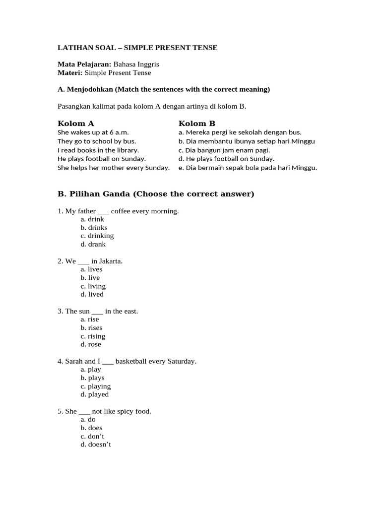 LATIHAN SOAL – SIMPLE PRESENT TENSE | PDF | Linguistic Morphology | Linguistics