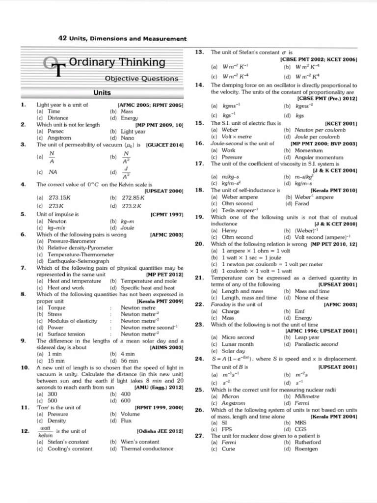 Units, Dimensions and Measurements MCQ Errorless Physics | PDF | Volt | Electronvolt