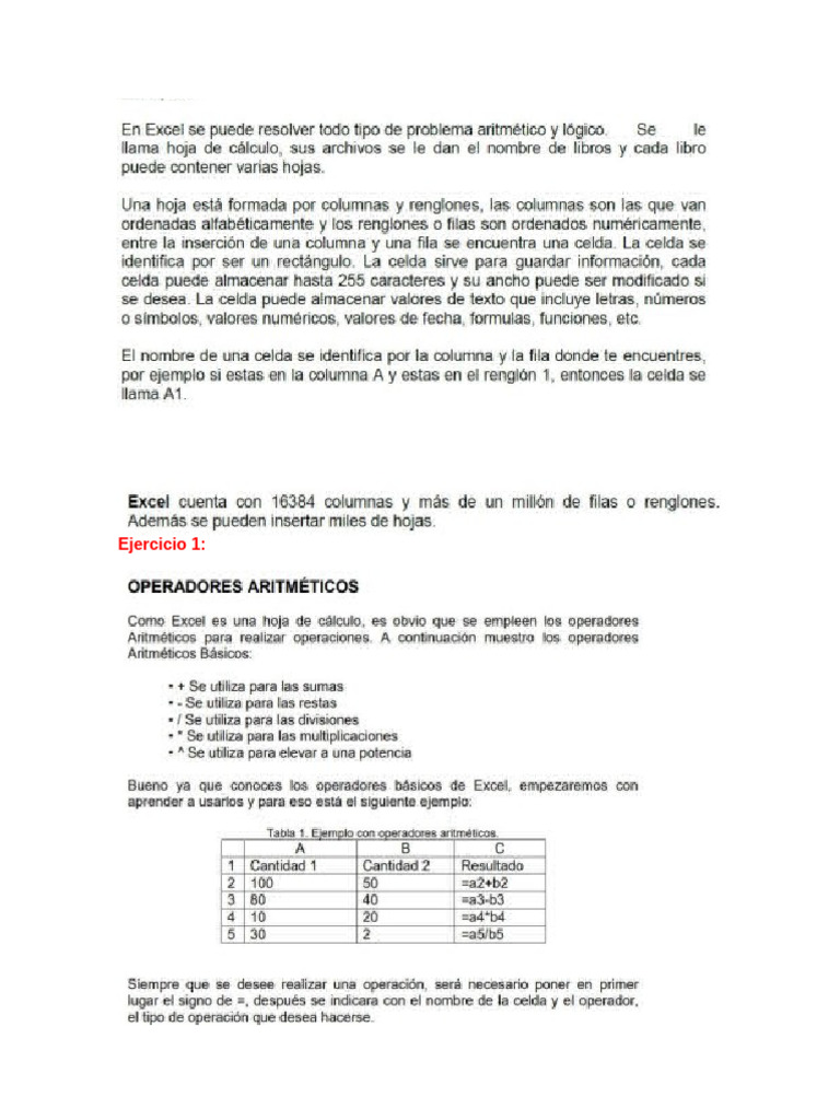 Excel Concepto Basicos Operadores Aritmeticos y Procentajes | PDF