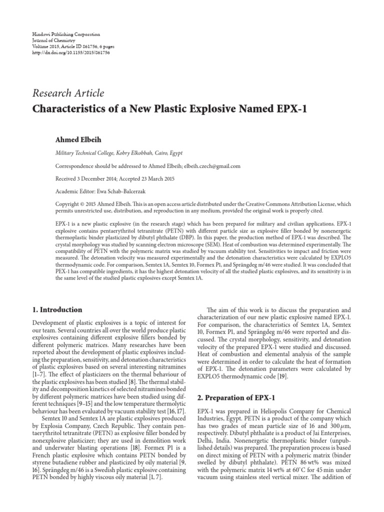 Characteristics of A New Plastic Explosive Named E | PDF | Scanning ...