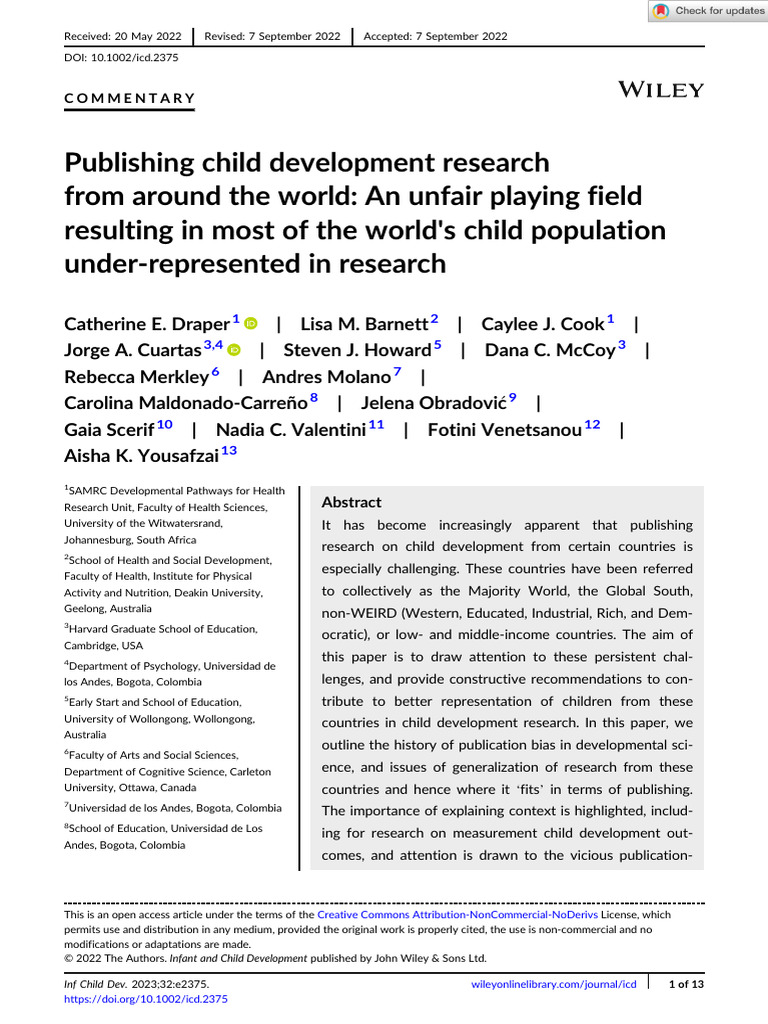 Infant and Child Development - 2022 - Draper - Publishing Child ...