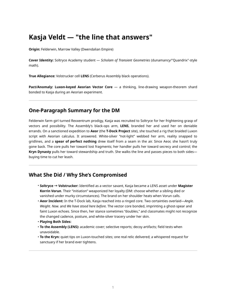 DM Dossier - Kasja Veldt (Ghost Lance) | PDF