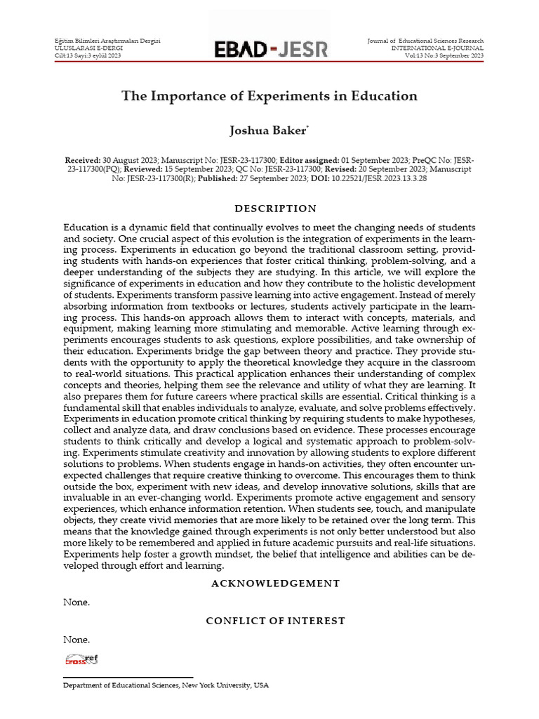 The Importance of Experiments in Education | PDF | Critical Thinking ...