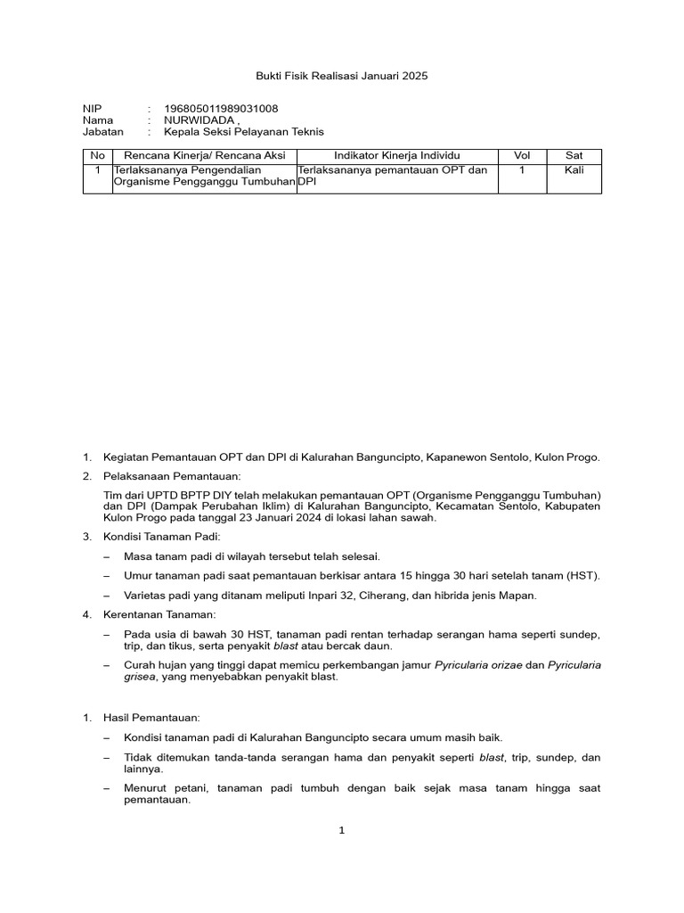 01.01. Pemantauan OPT Dan DPI | PDF