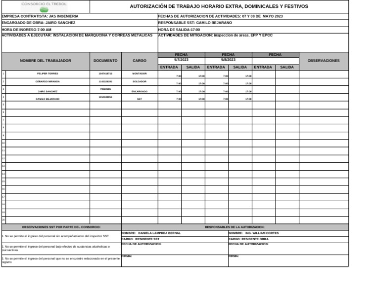 Formato Trabajo Extra | PDF