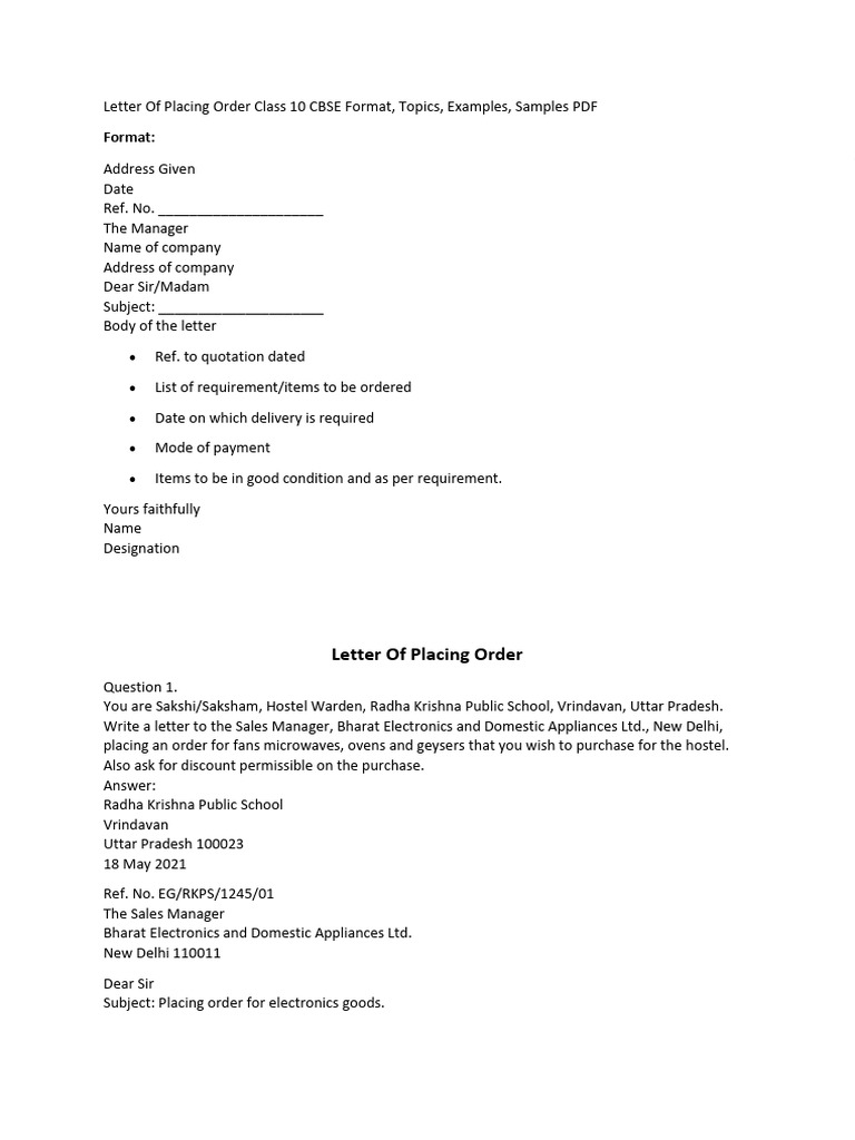 Format:: Letter of Placing Order | PDF