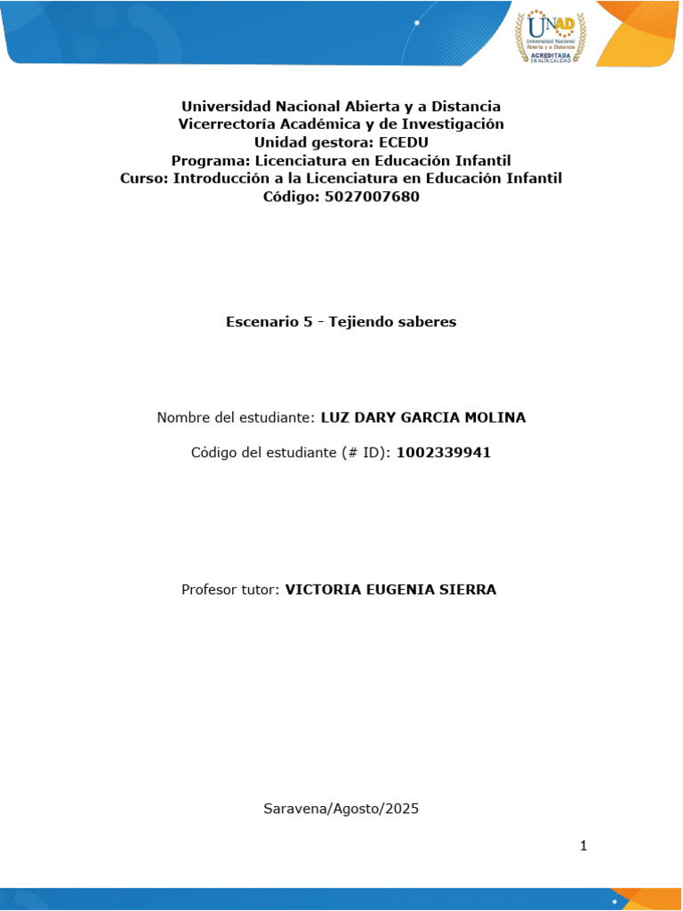 Anexo 6 - Formato 5 - Tejiendo Saberes LUZ DARY G | PDF | Educación de la primera infancia ...